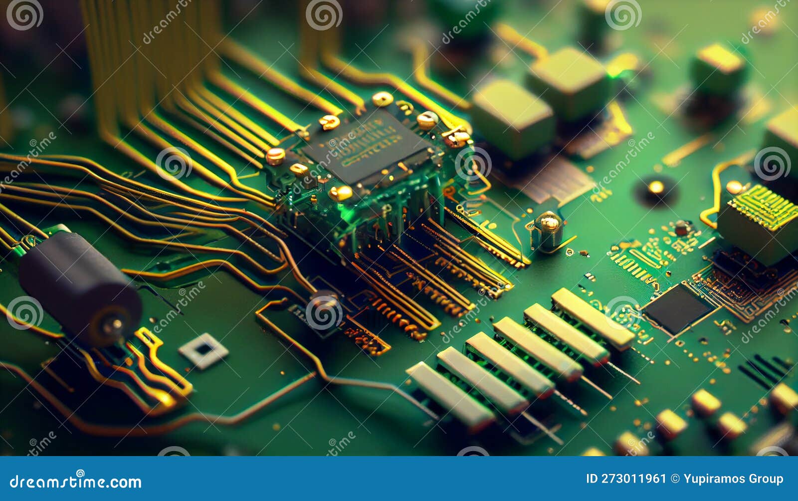 Technology Intricate Circuit Board a Complex Green Blue Abstract ...