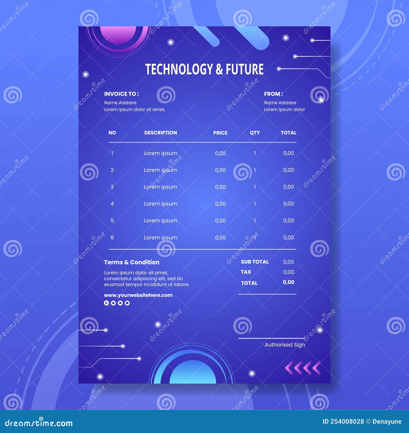 Technology Invoice Template Hand Drawn Cartoon Flat Illustration Stock ...