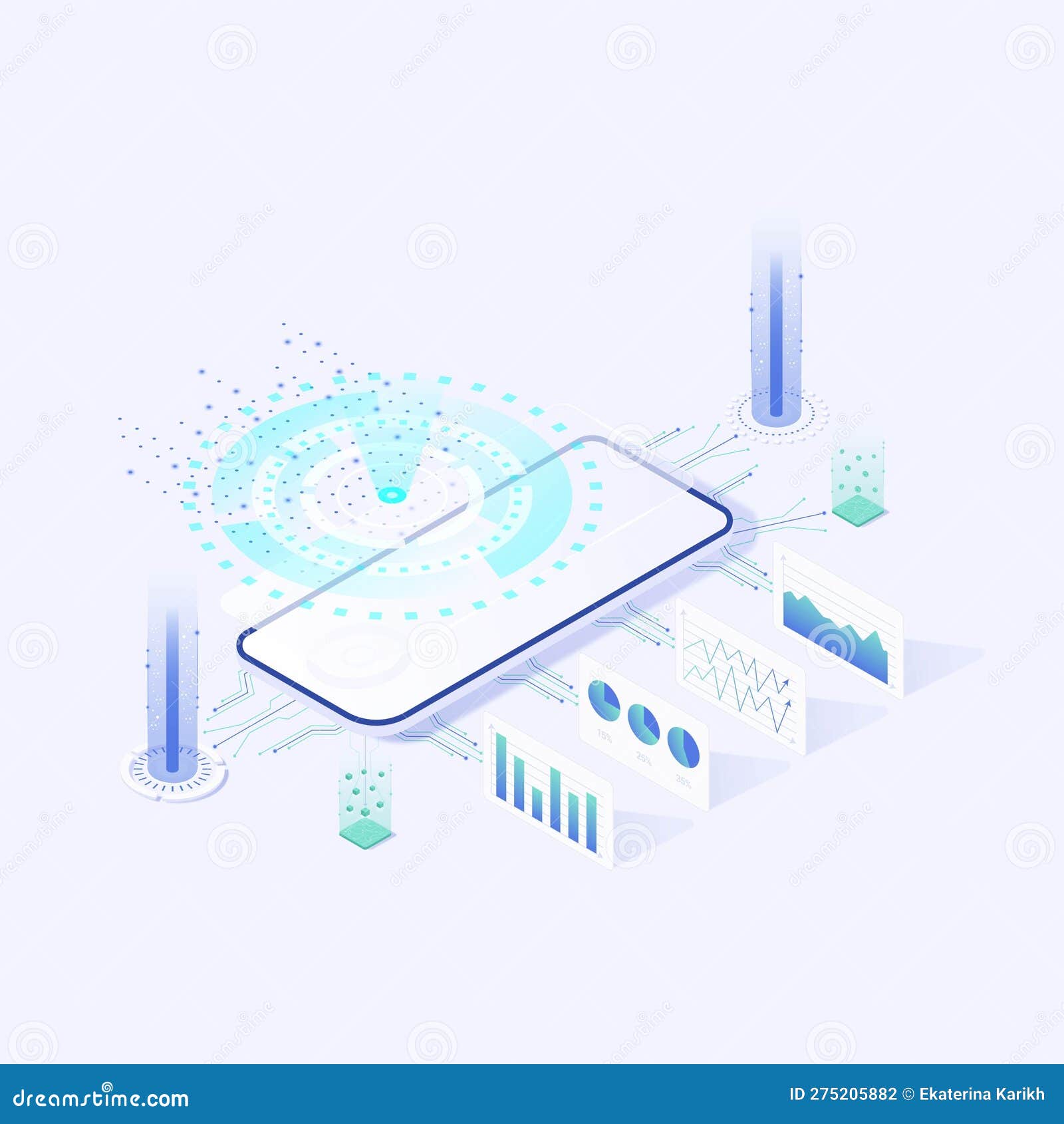 Technology Isometric Concept, Smartphone in Isometry. Isometric ...