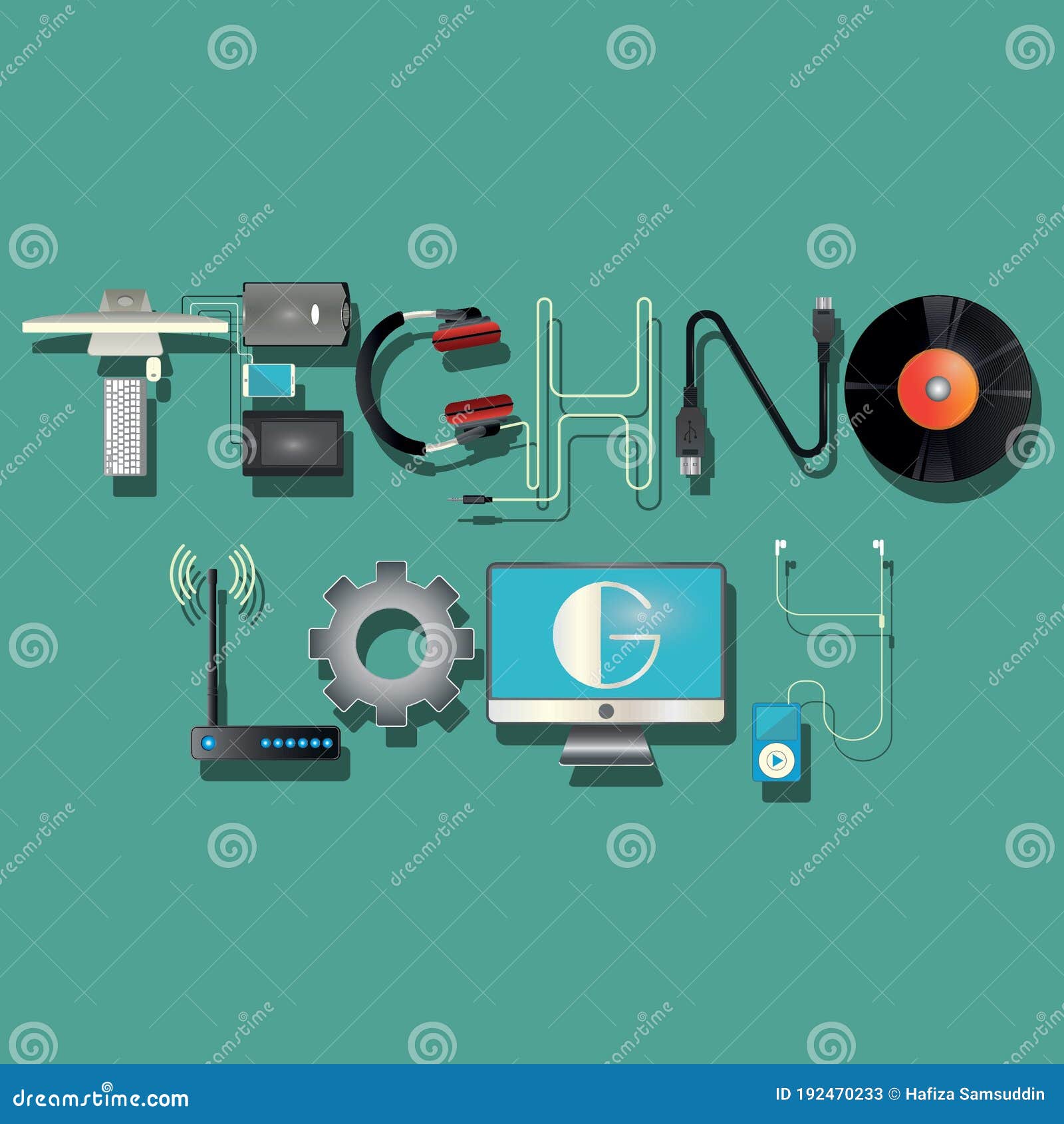 Technology Lettering Design. Vector Illustration Decorative Design ...