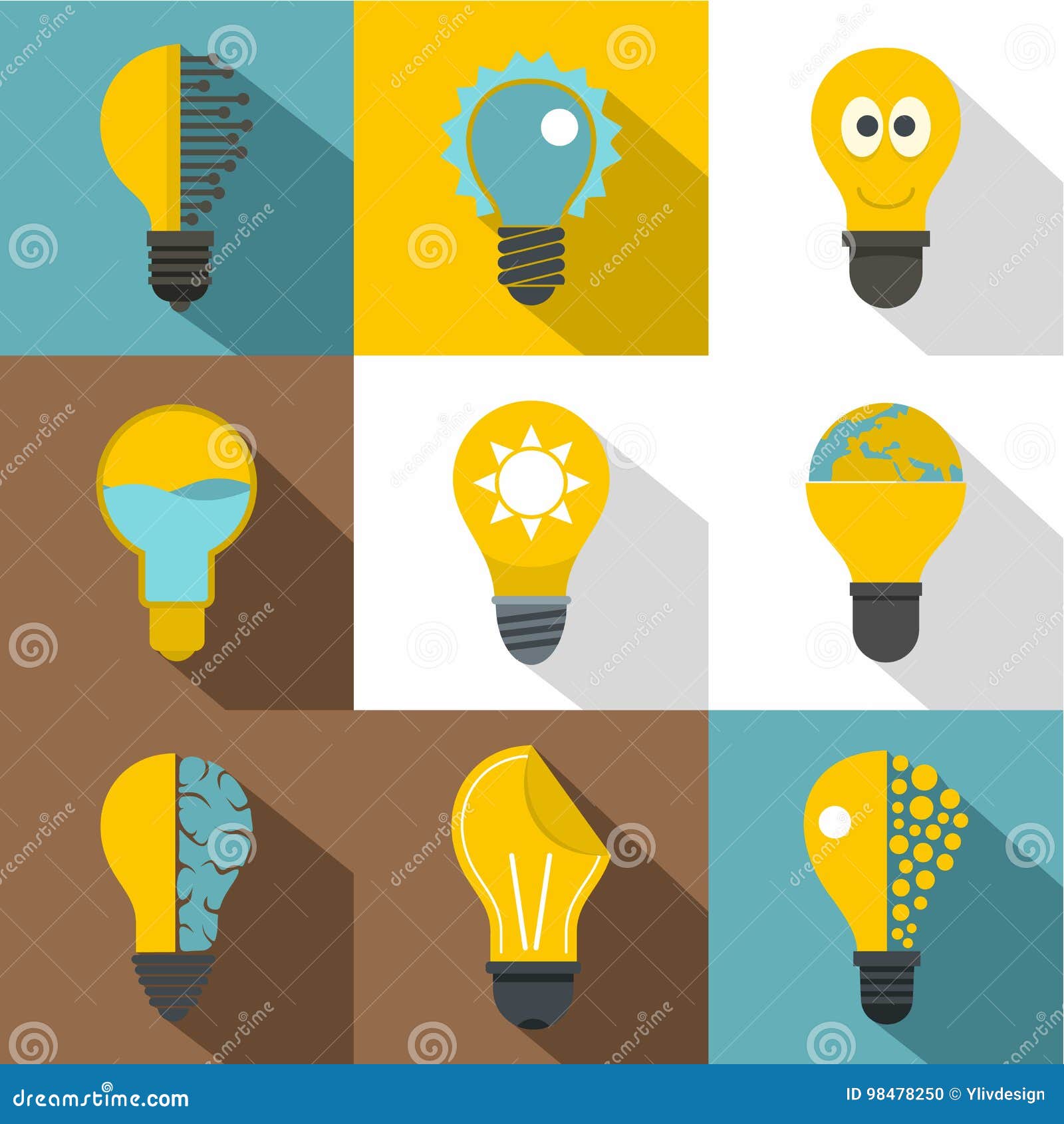 Technology Light Bulb Icons Set, Flat Style Stock Vector - Illustration ...
