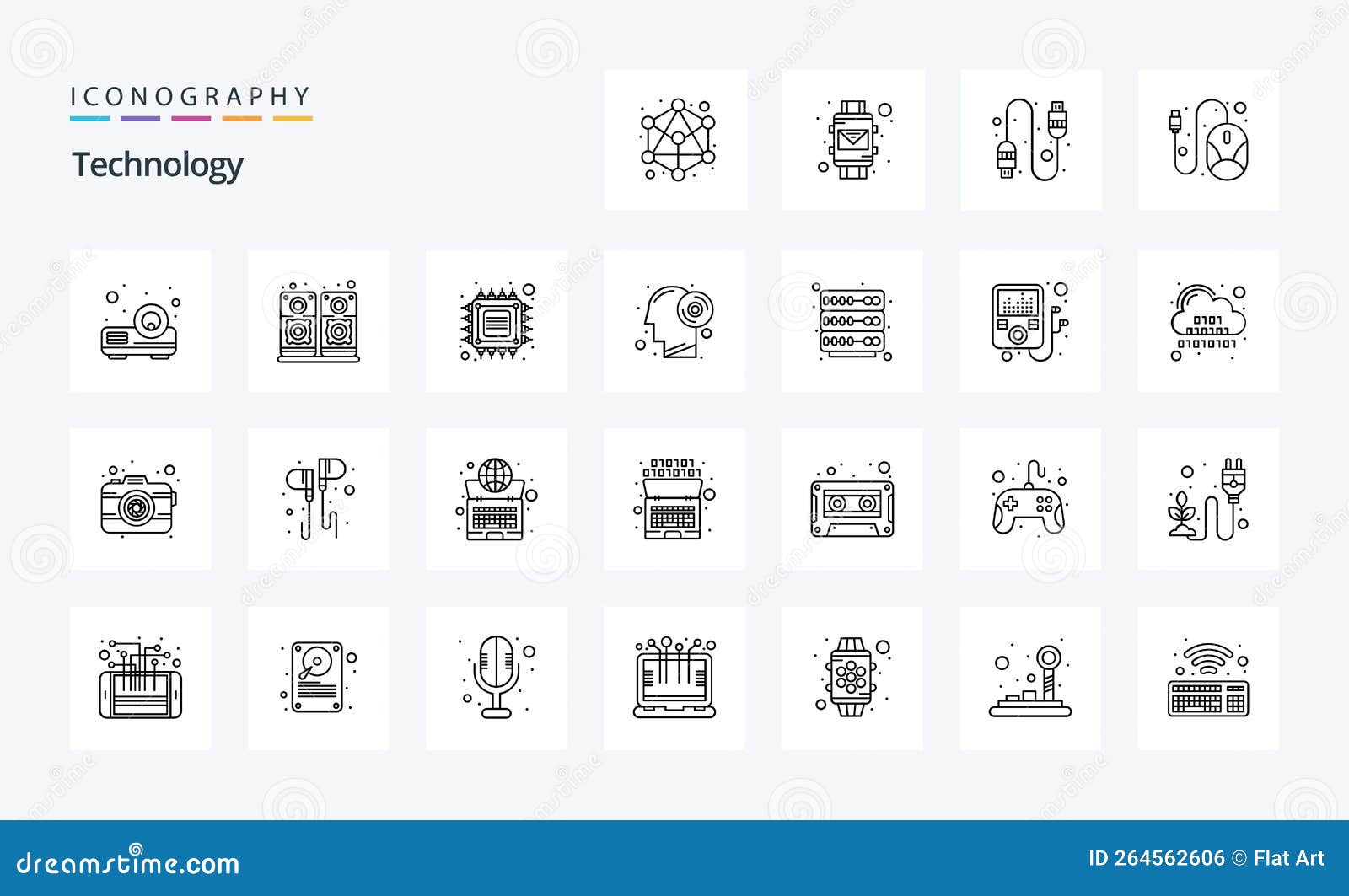 25 Technology Line Icon Pack Stock Vector - Illustration of binary ...
