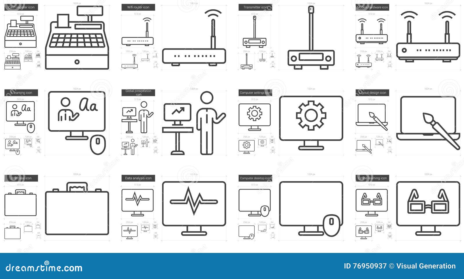 Technology line icon set. stock vector. Illustration of electronic ...
