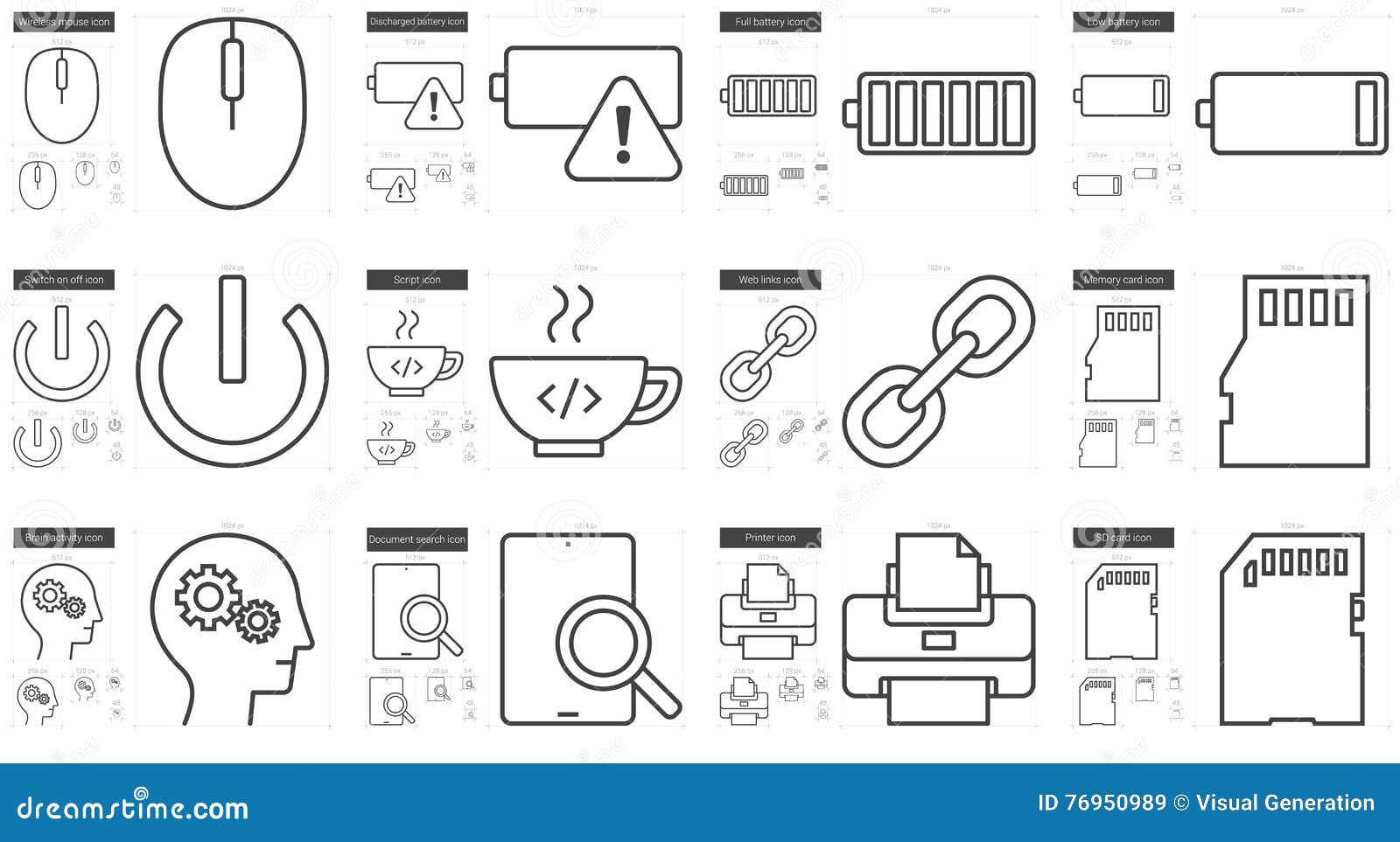 Technology line icon set. stock vector. Illustration of printer - 76950989