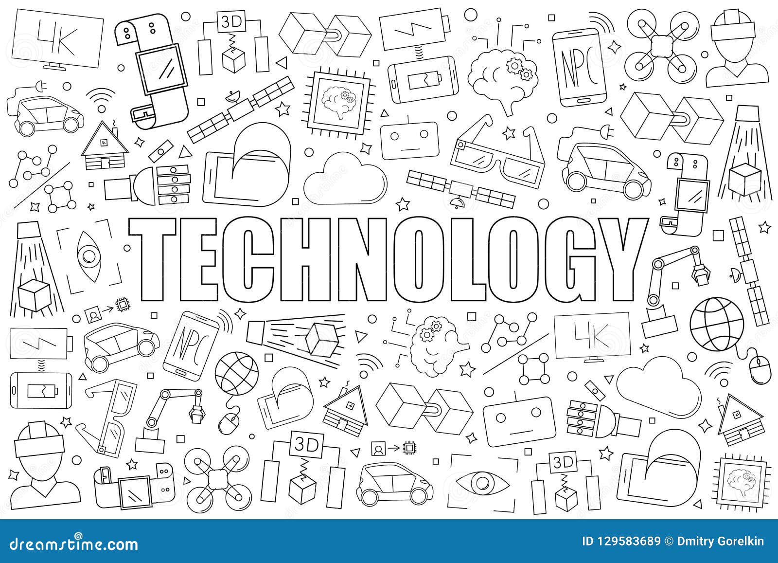 Technology from Line Icon with Word. Linear Vector Pattern. Stock ...