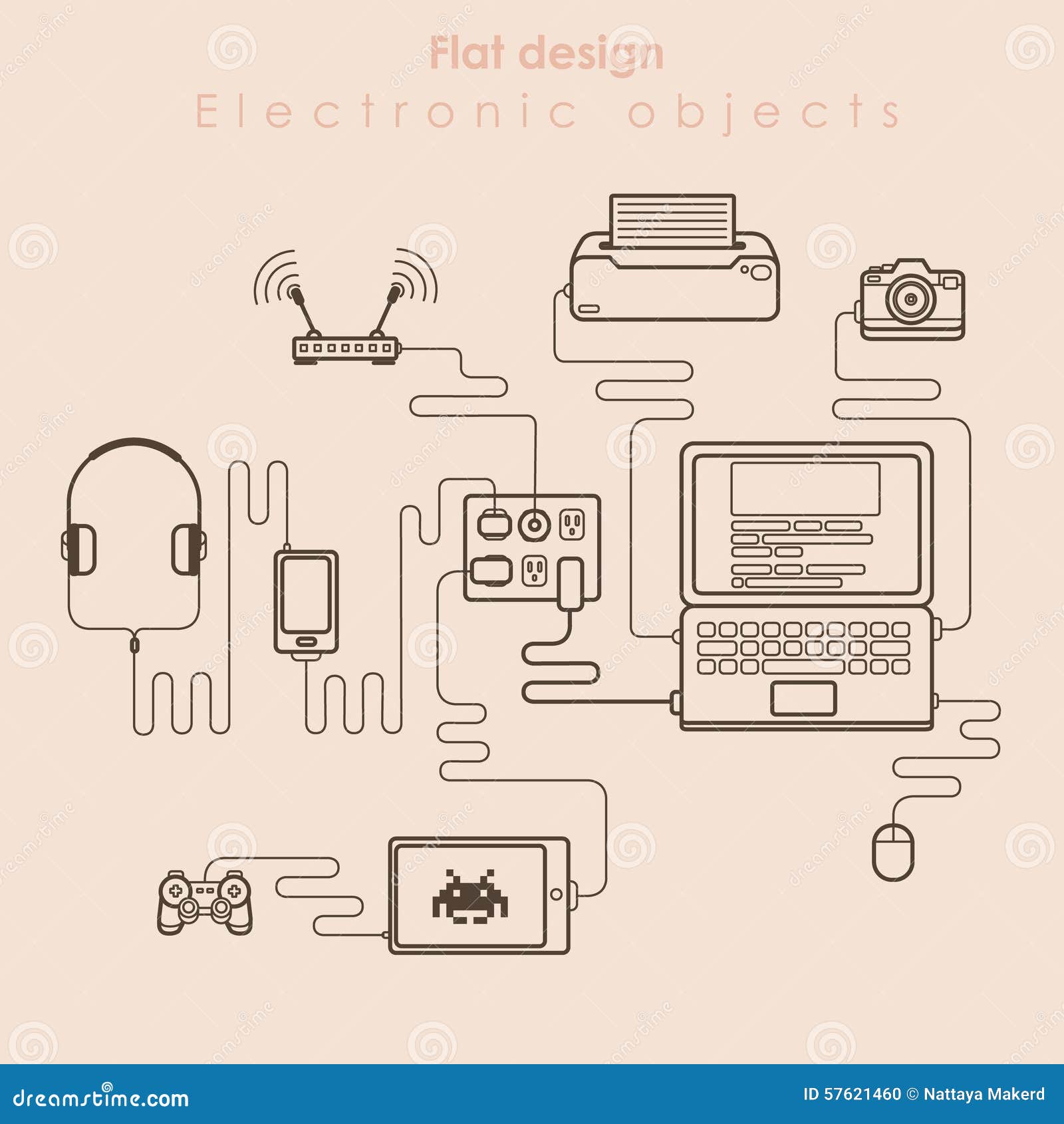 Technology Line Style with Hardware and Device. Top View Stock Vector ...