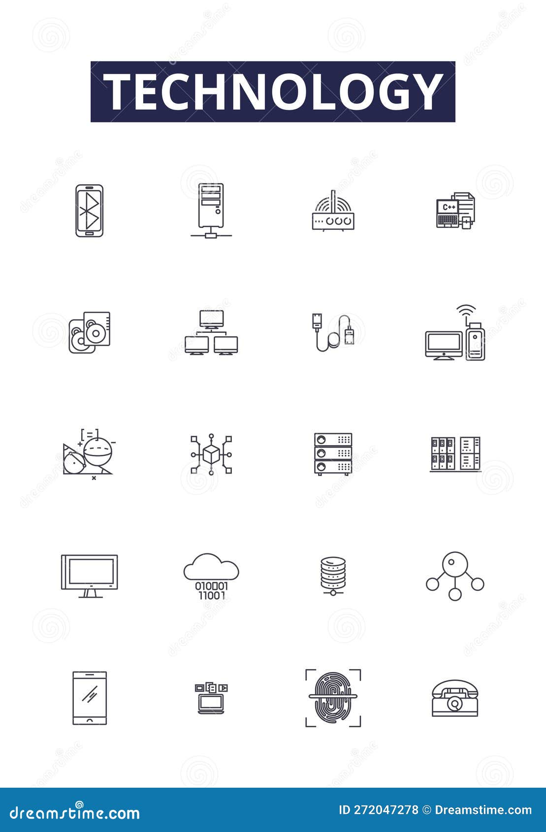 Technology Line Vector Icons And Signs It Electronics Robotics Computing Ai Automation