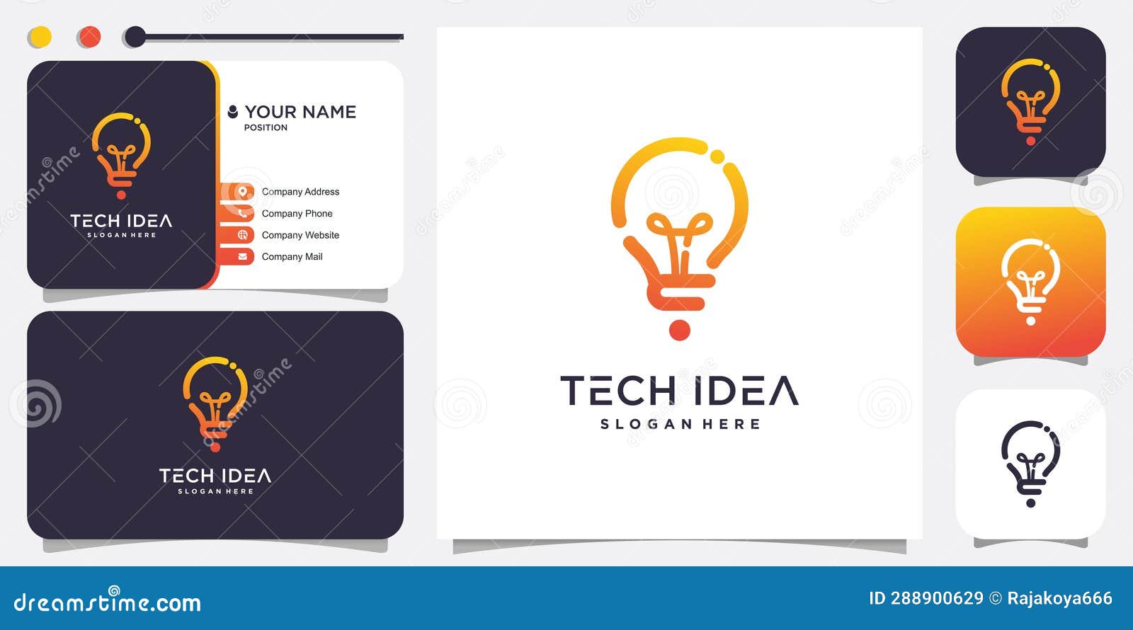 Technology Logo with Creative Lamp Idea Concept Premium Vector Stock ...