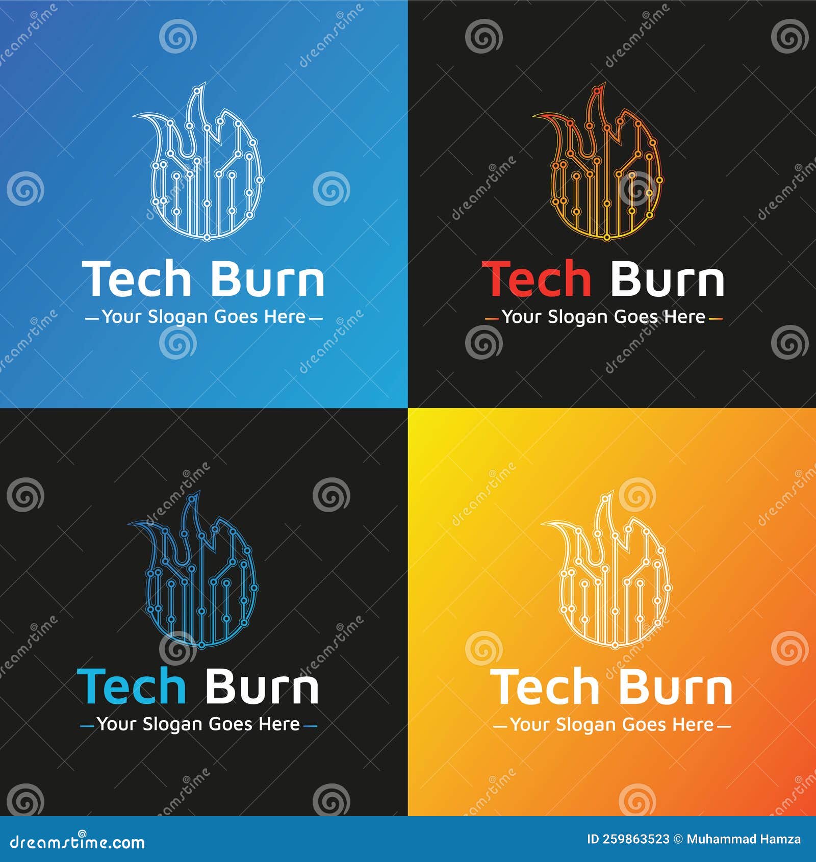 Technology Logo with Fire Concept, Hot Tech Icon, Illustration Element ...