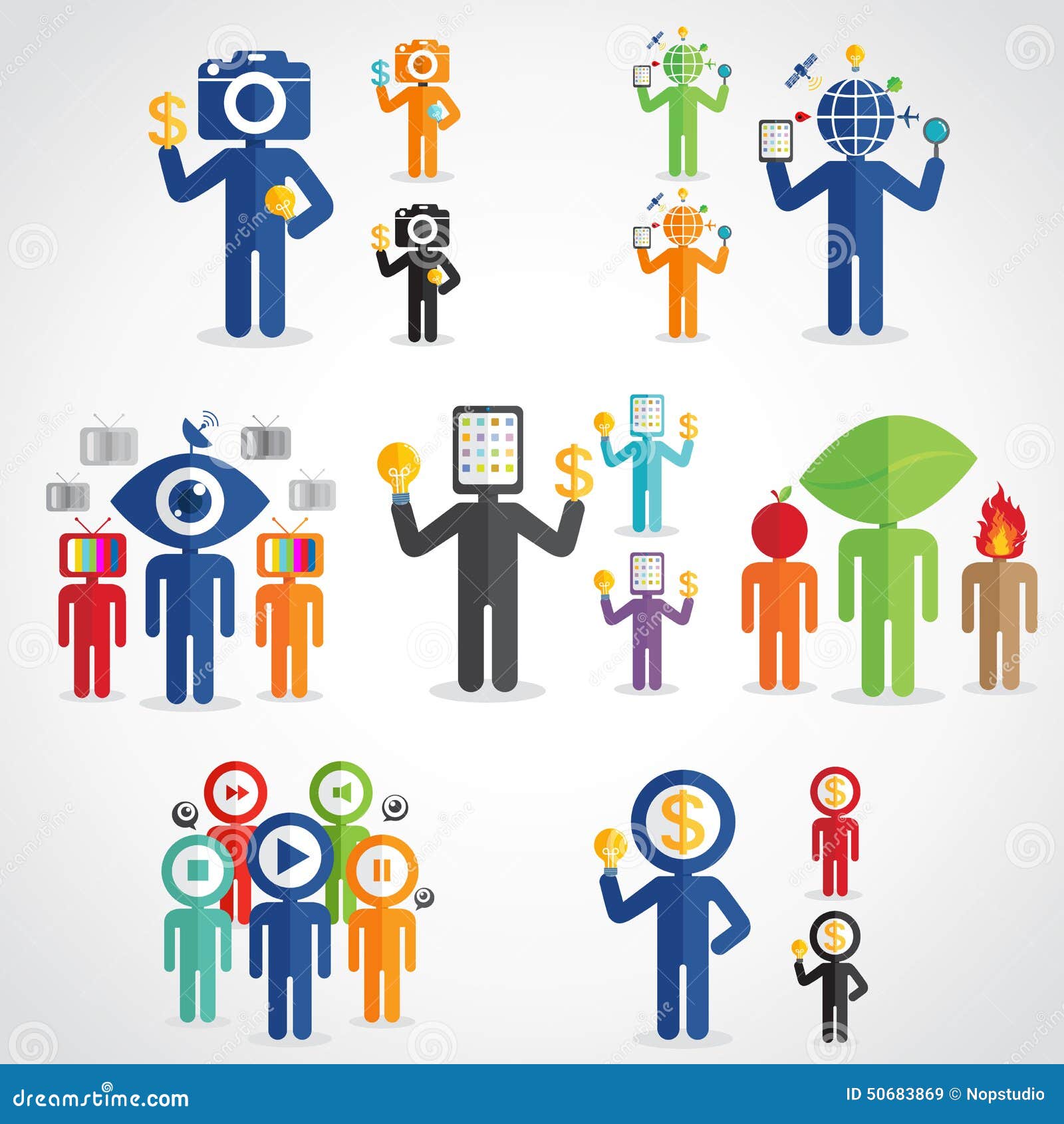 Technology man set stock vector. Illustration of bulb - 50683869