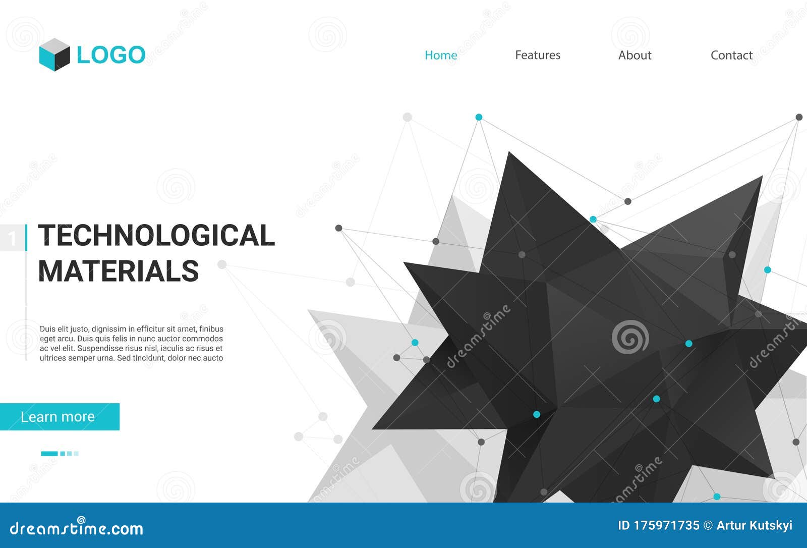 Technology Materials Landing Page with Abstract Black Polyhedron on ...
