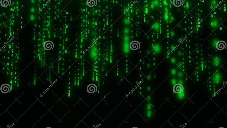 Technology Matrix Background. Cyber Security with Falling Numbers on Screen. Binary Code ...