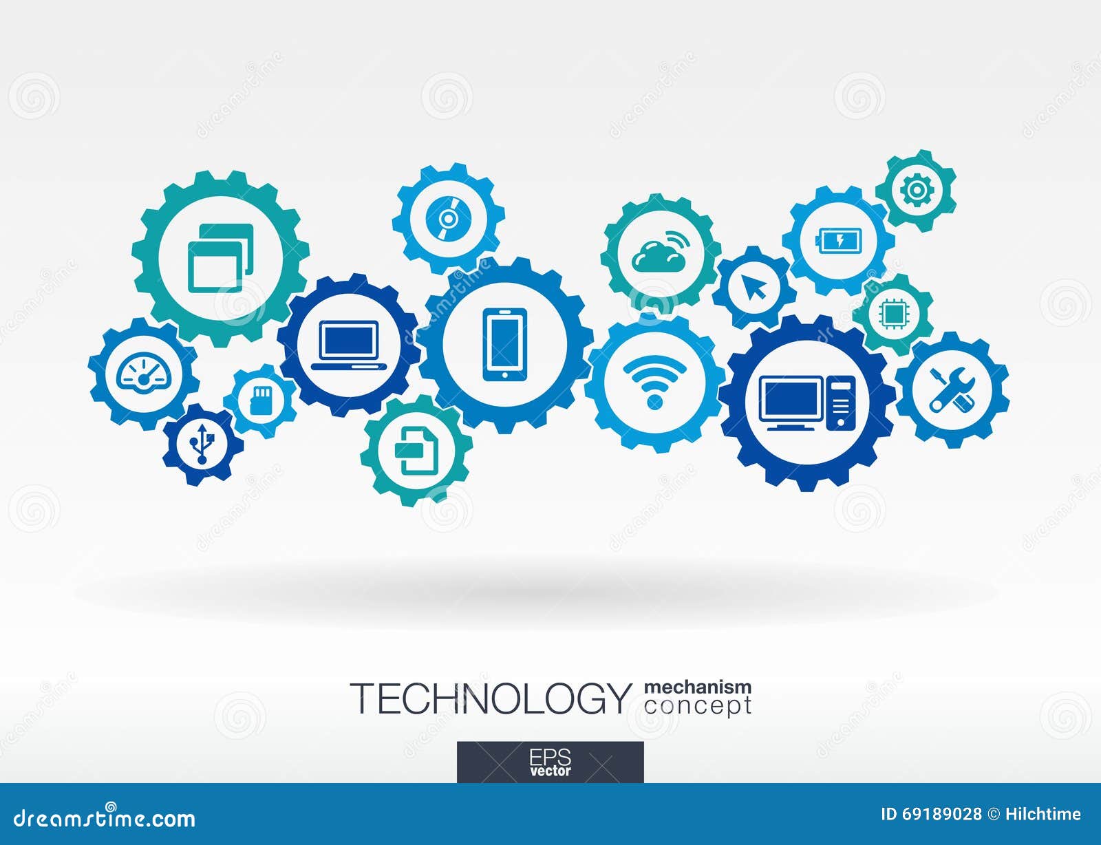 Technology Mechanism Concept. Abstract Background With Integrated Gears ...