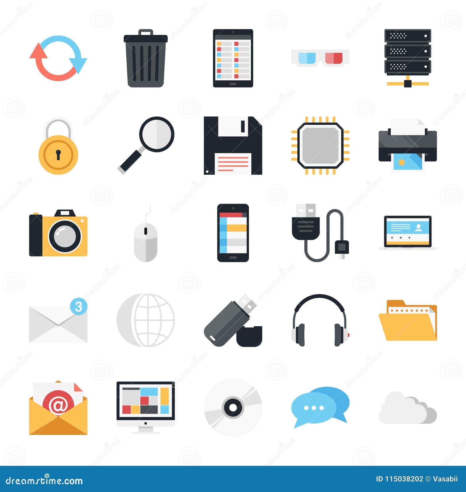 Technology and media icons stock vector. Illustration of address ...