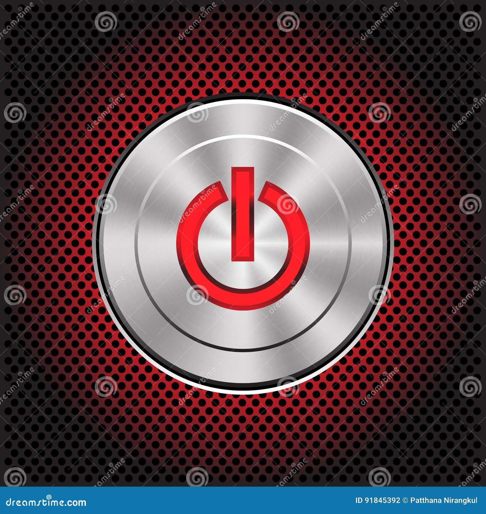 Technology Metal Red Power Energy Button on Circle Mesh Pattern Design ...