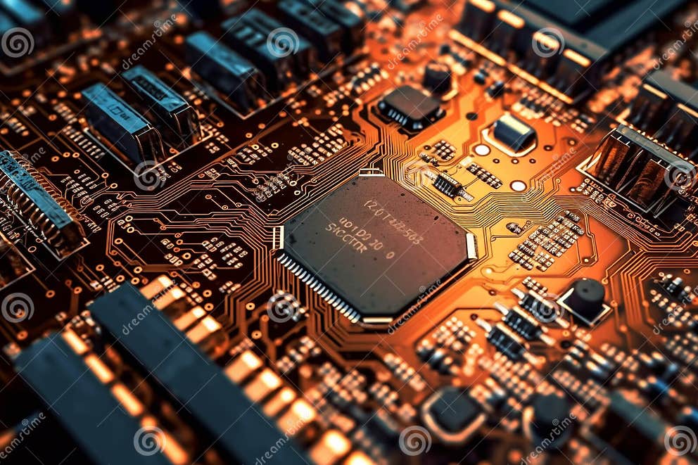 Technology Microchip and Circuit, Top View, Cpu, AI Generated Stock ...