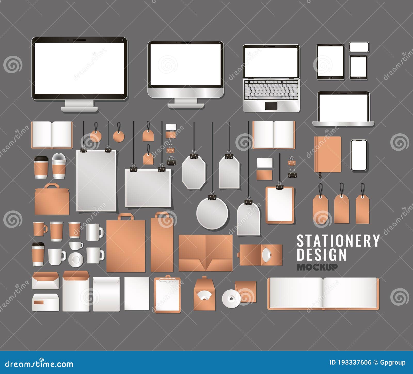 Technology and Mockup Set on Gray Background Vector Design Stock Vector ...