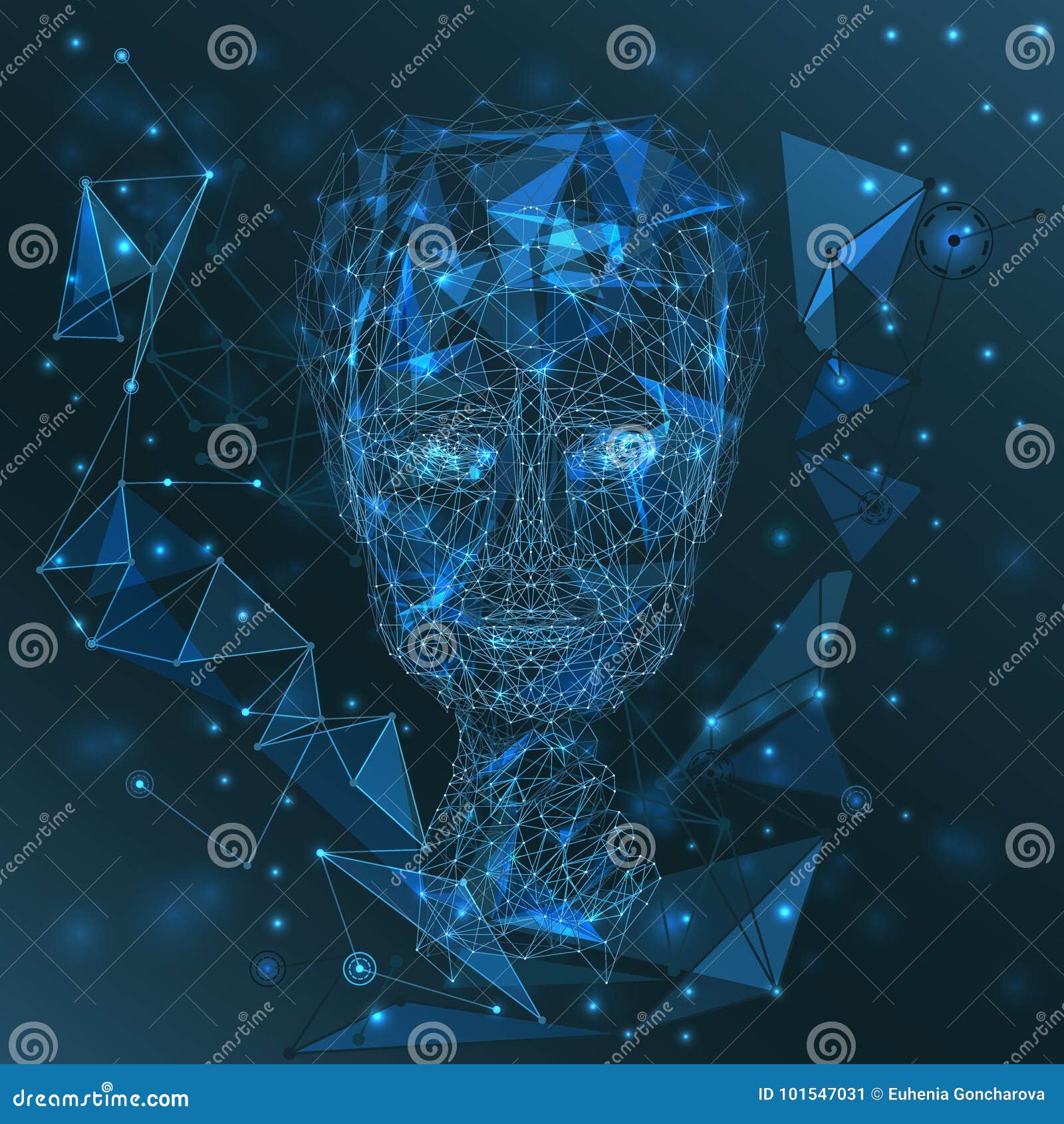 Technology Modern Male Portrait, Glowing Polygonal Grid, Connecting ...