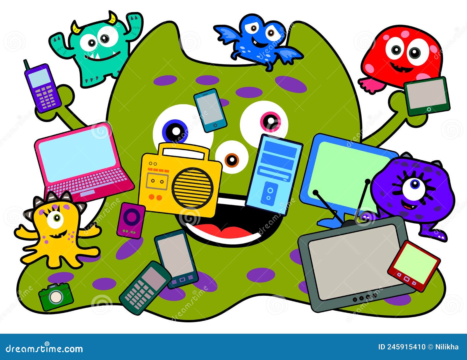 Technology and Monsters in Horizontal Layout Stock Illustration ...