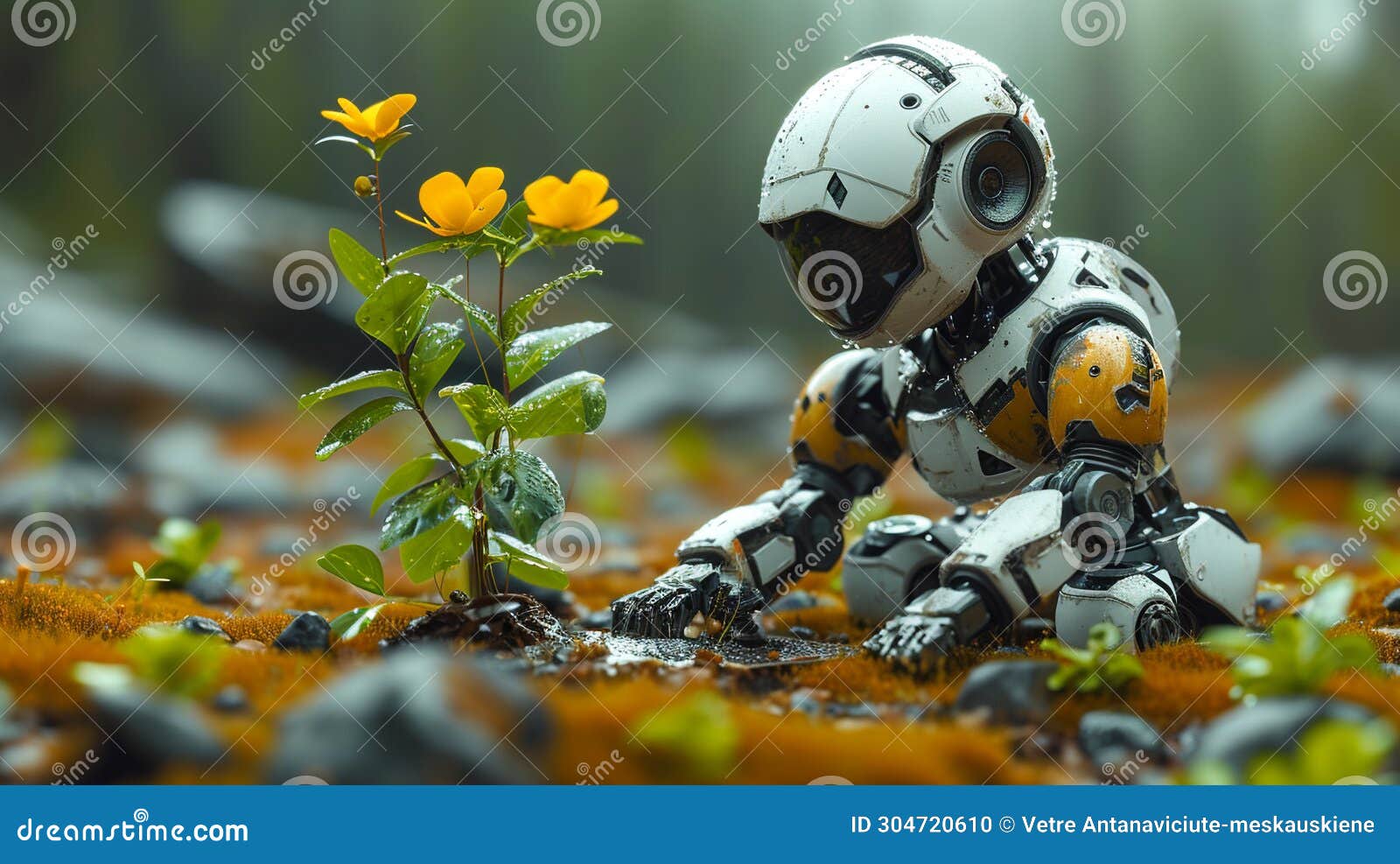 Technology and Nature Concept. Android and Plant in Park. Stock Photo ...