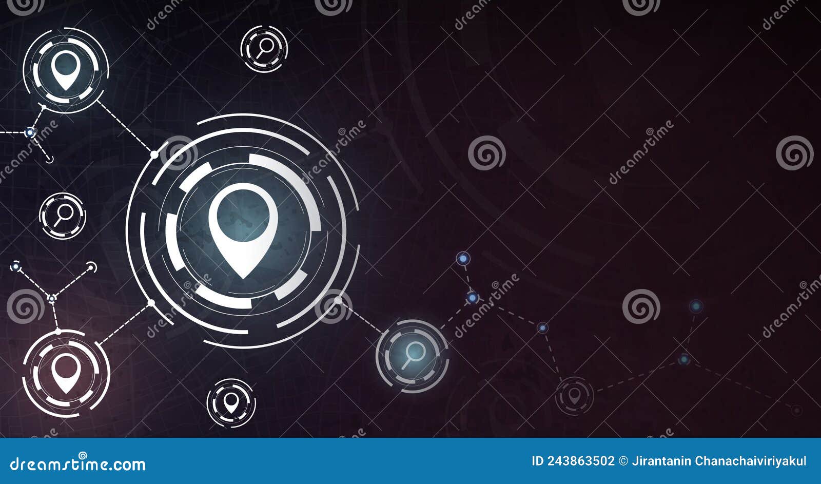 Technology Navigator Concept.Gps and Search Icon on Map Abstract ...