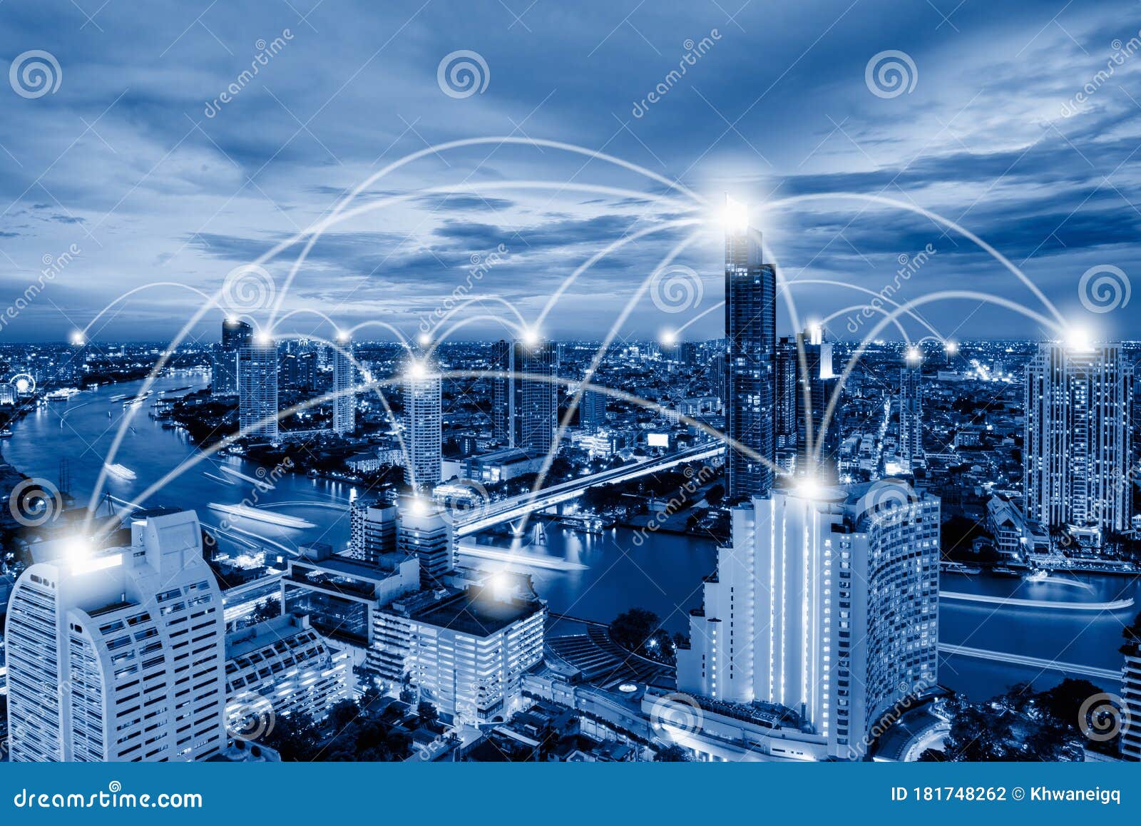 Technology Network Connect and Intelligence Smart City, Communication ...
