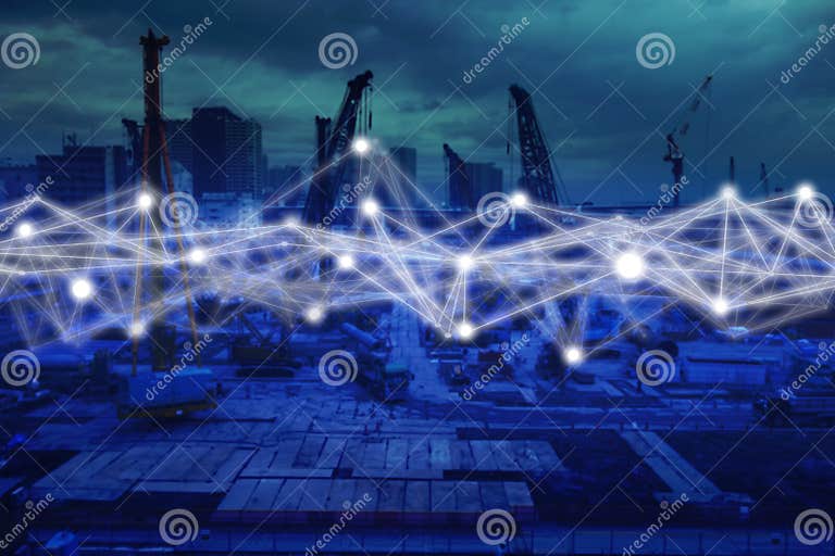 Technology Network in Construction Concept, Icon Construction Network ...