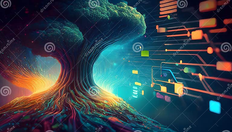 Technology Network Digital Data Flow Artificial Intelligence Data Analytics Processing Abstract ...