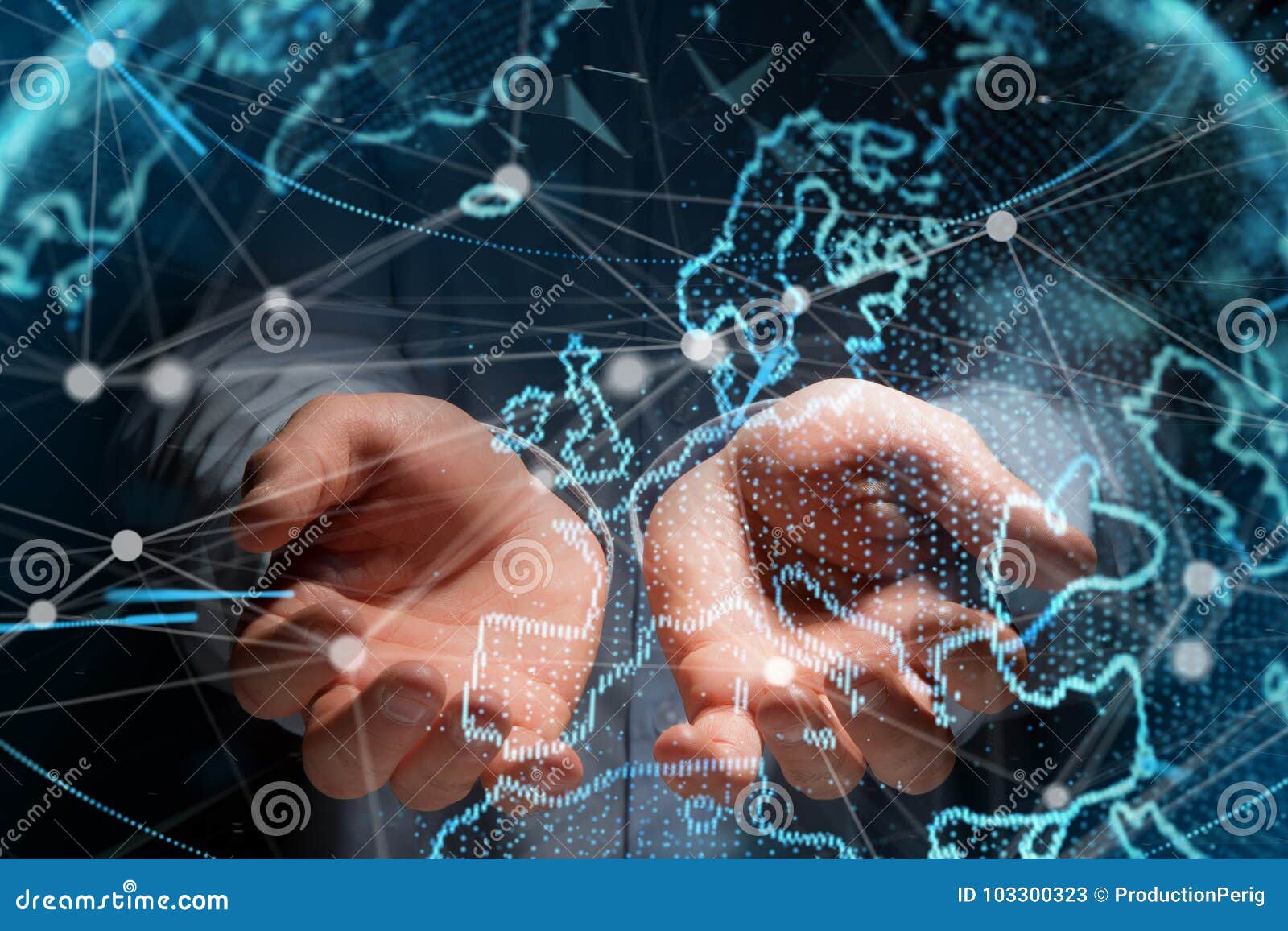 Technology Network World Map Displayed on a Futuristic Interface Stock ...