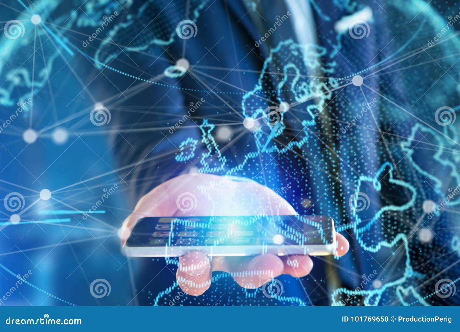 Technology Network World Map Displayed on a Futuristic Interface Stock ...