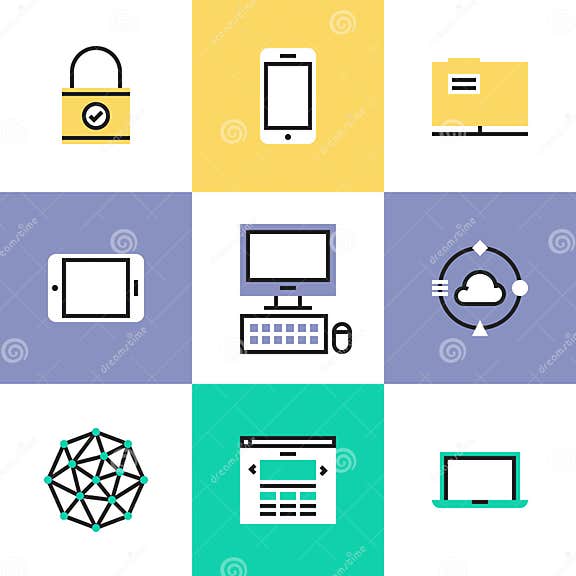Technology and Networking Pictogram Icons Set Stock Vector ...