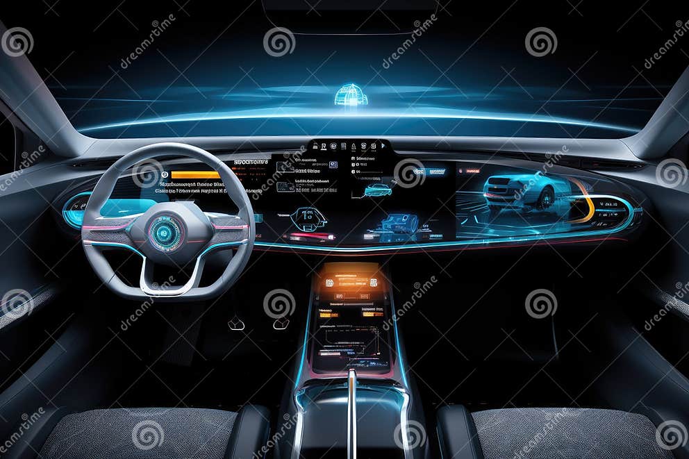 Technology on a New Car Dashboard Stock Illustration - Illustration of ...