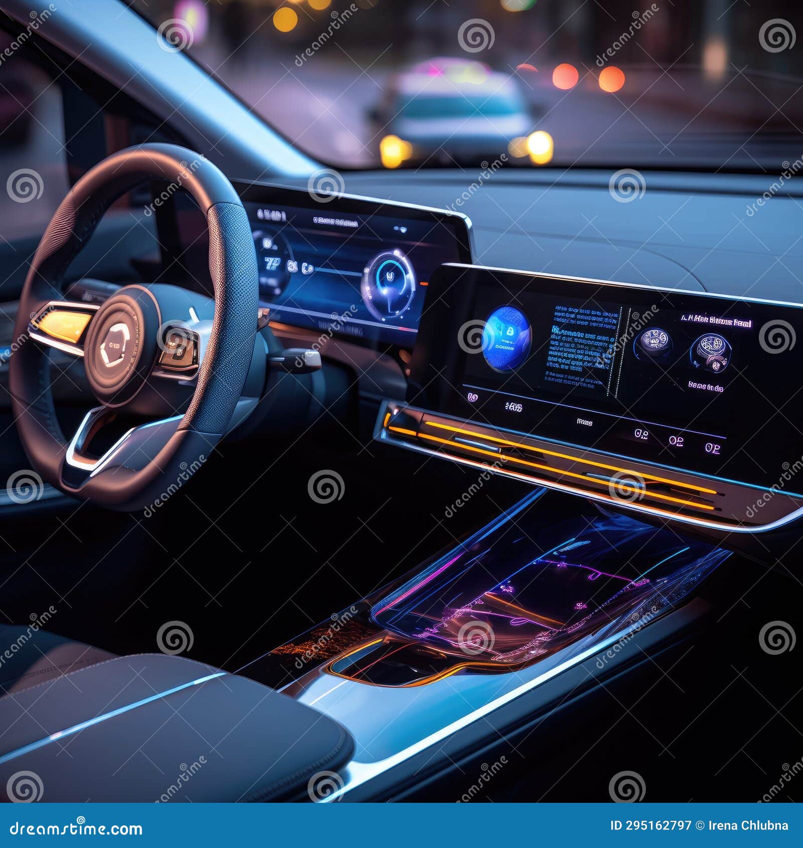Technology on a New Car Dashboard. Generative AI Stock Illustration ...