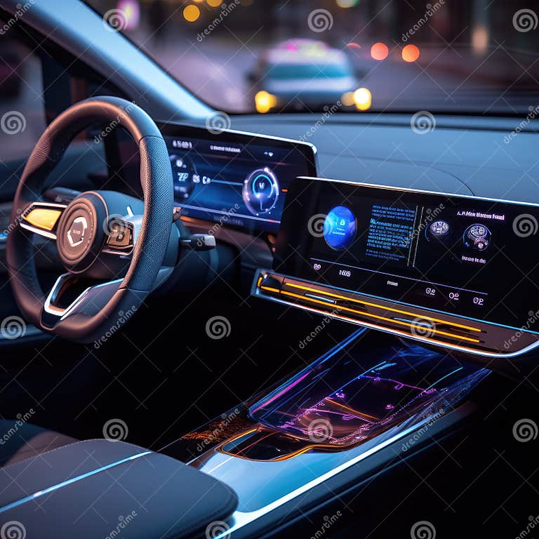 Technology on a New Car Dashboard. Generative AI Stock Illustration ...