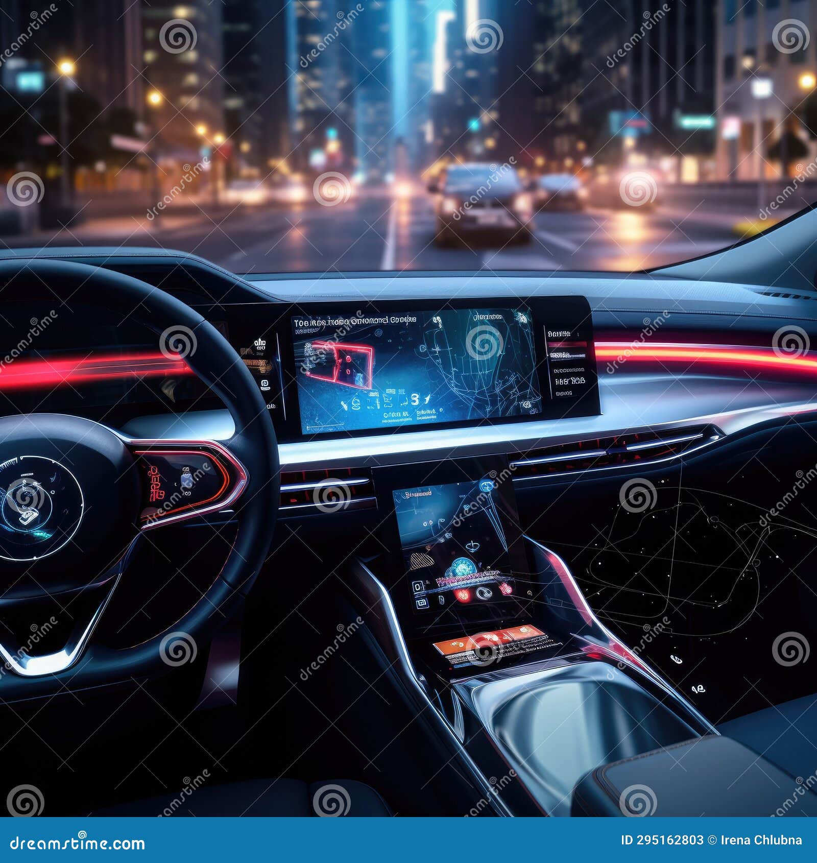 Technology on a New Car Dashboard. Generative AI Stock Illustration ...