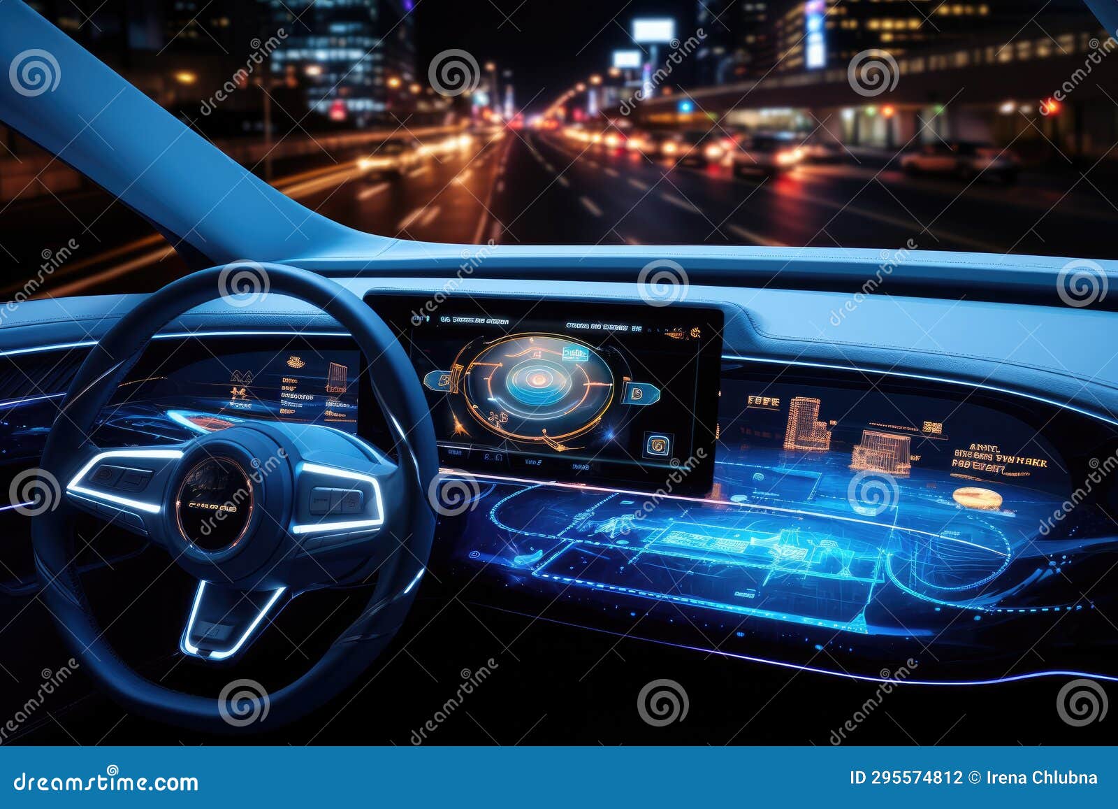 Technology on a New Car Dashboard. Generative AI Stock Illustration ...