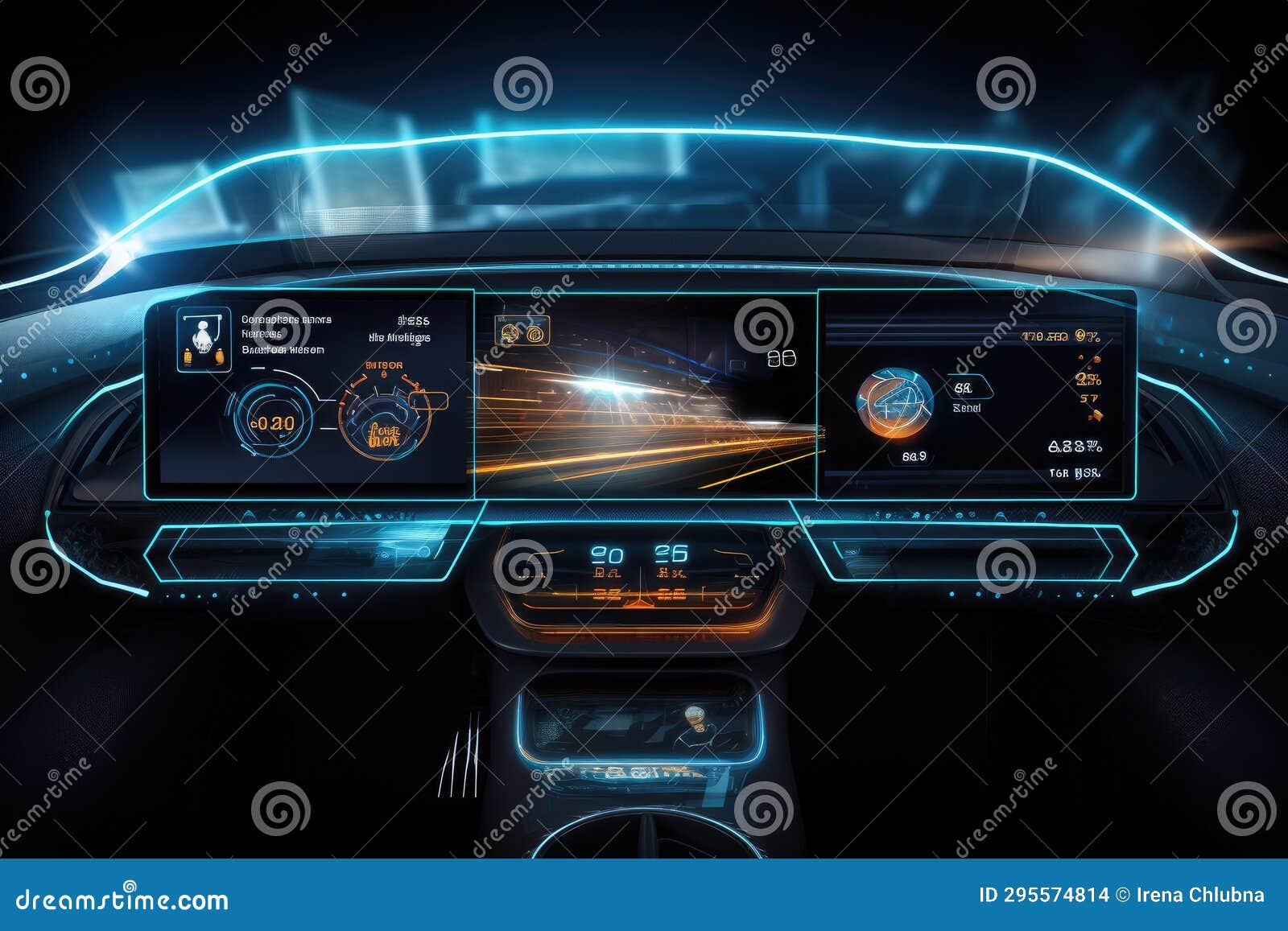 Technology on a New Car Dashboard. Generative AI Stock Illustration ...