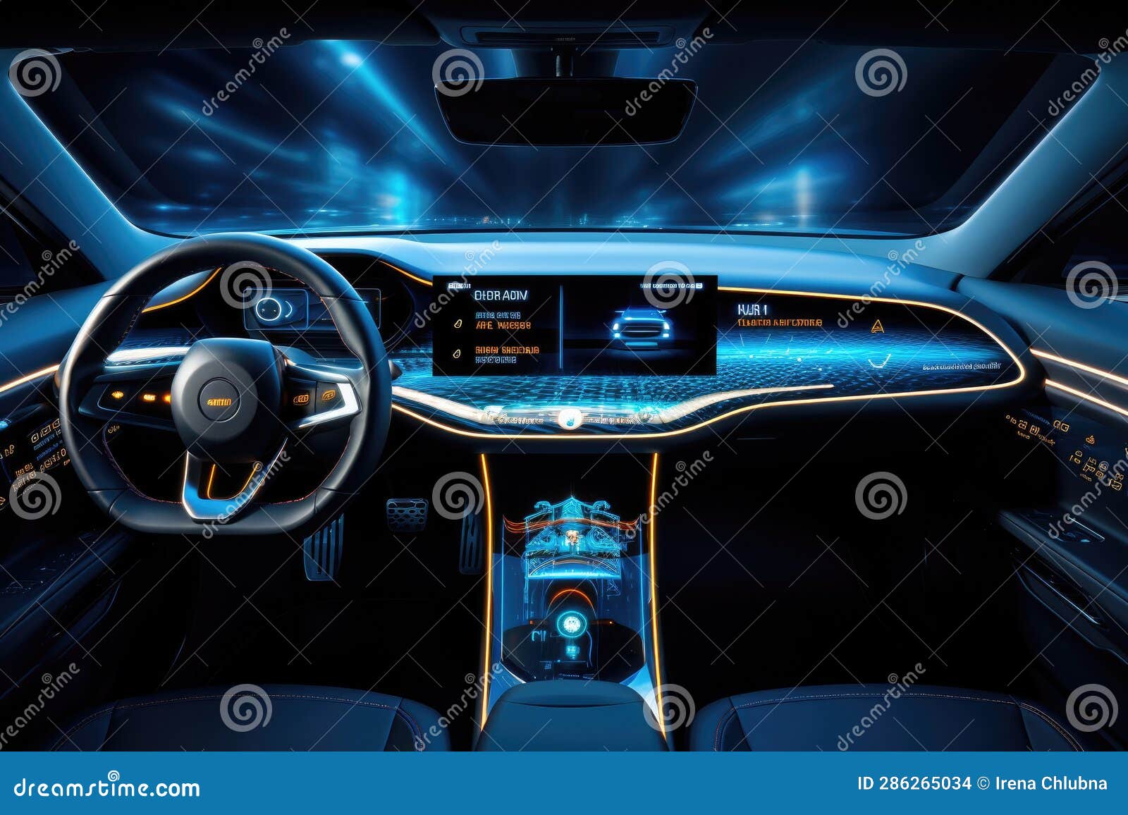 Technology on a New Car Dashboard Stock Illustration - Illustration of ...