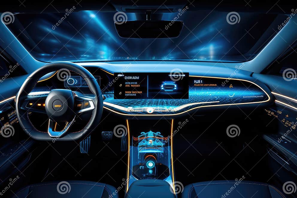 Technology on a New Car Dashboard Stock Illustration - Illustration of ...