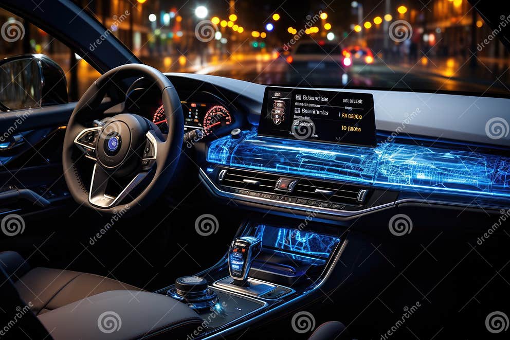 Technology on a New Car Dashboard Stock Illustration - Illustration of ...
