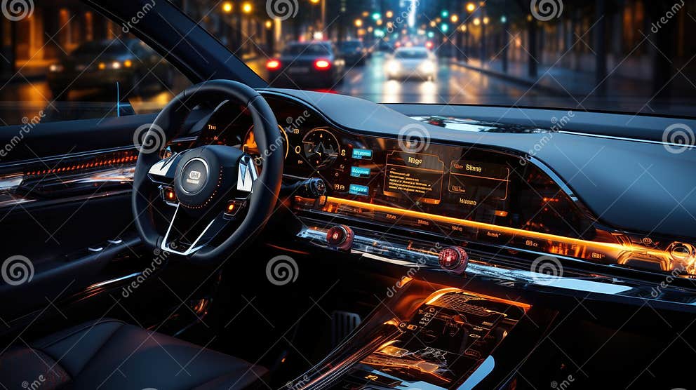 Technology on a New Car Dashboard Stock Illustration - Illustration of ...