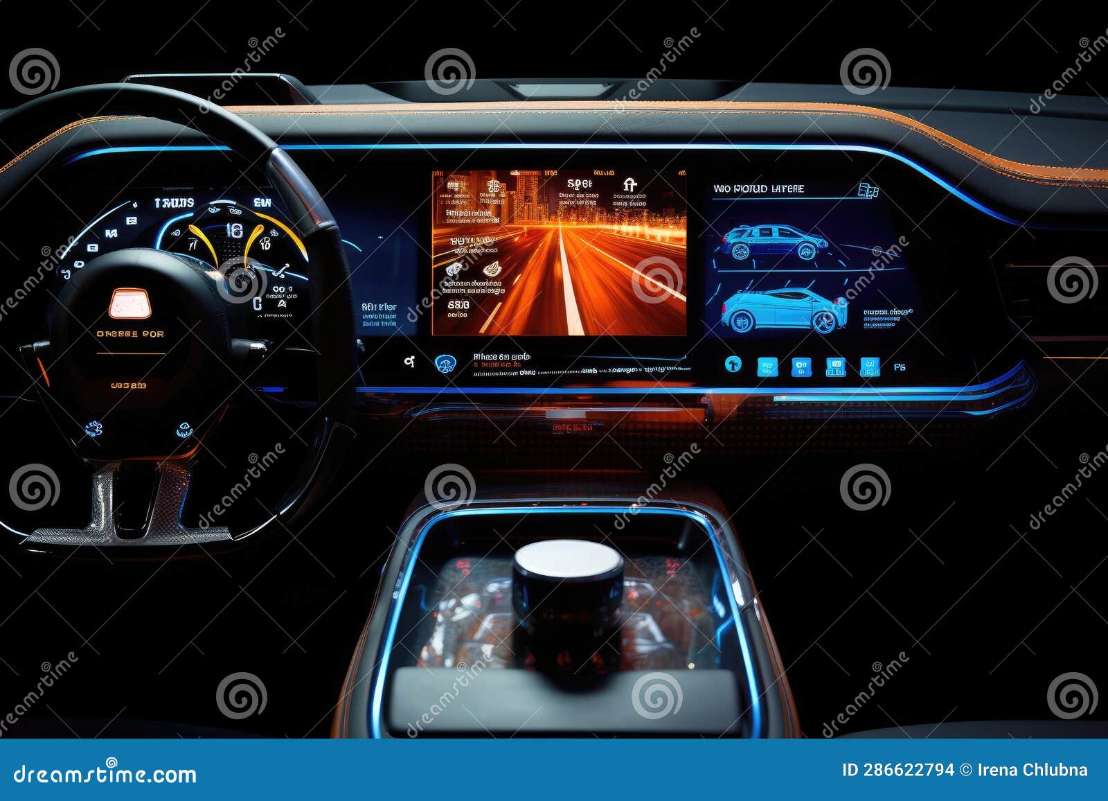 Technology on a New Car Dashboard Stock Illustration - Illustration of ...