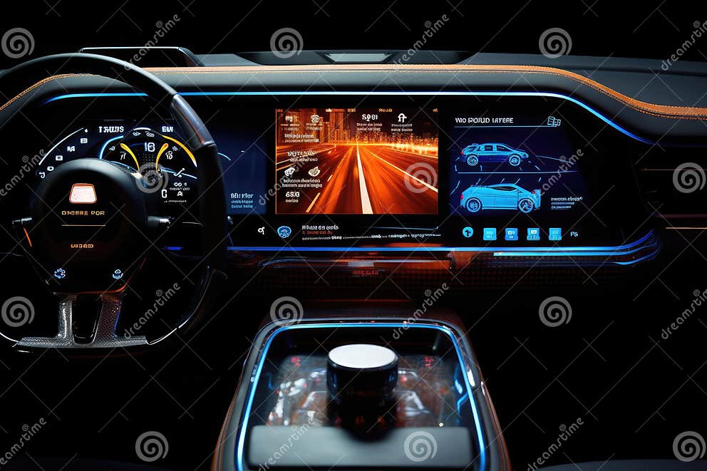 Technology on a New Car Dashboard Stock Illustration - Illustration of ...