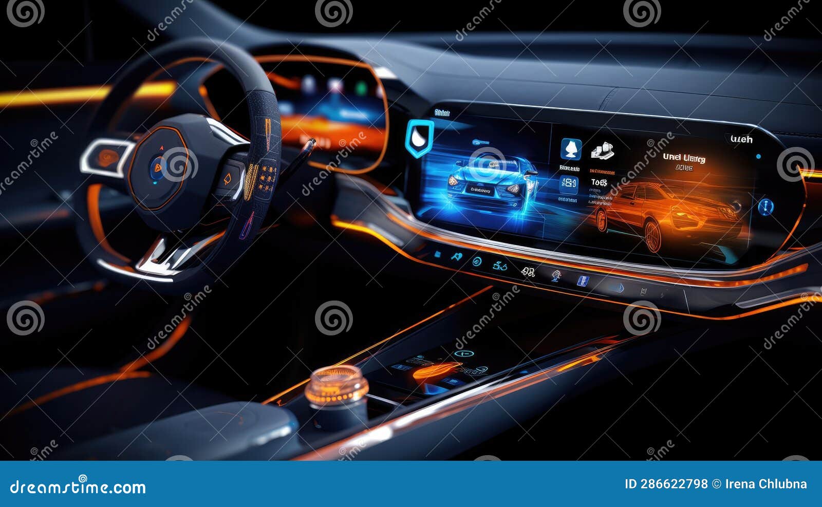 Technology on a New Car Dashboard Stock Illustration - Illustration of ...