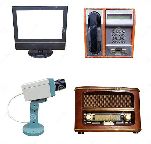 Technology Objects on White Stock Photo - Image of music, camera: 112698586