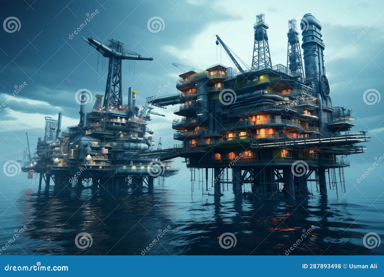 Technology in the Offshore Oil Industry with Oil Rig. AI Stock ...