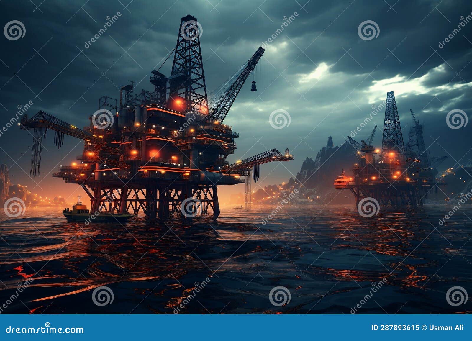 Technology in the Offshore Oil Industry with Oil Rig. AI Stock ...