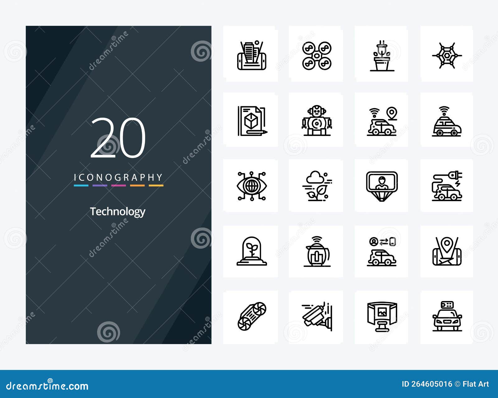 20 Technology Outline Icon for Presentation Stock Vector - Illustration ...