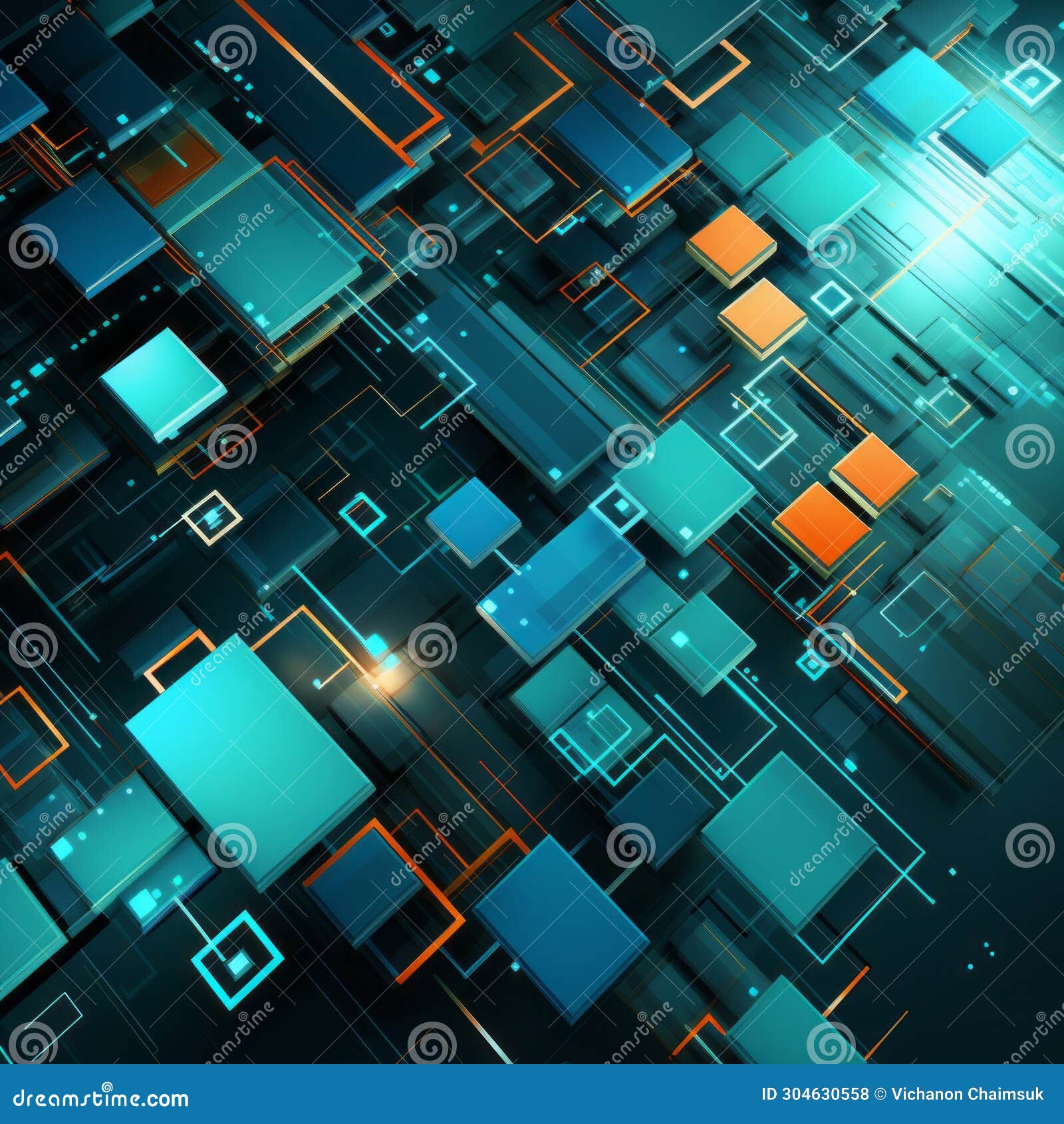 Blue 3D Cubic Technology Pattern Illuminated in Digital Business ...