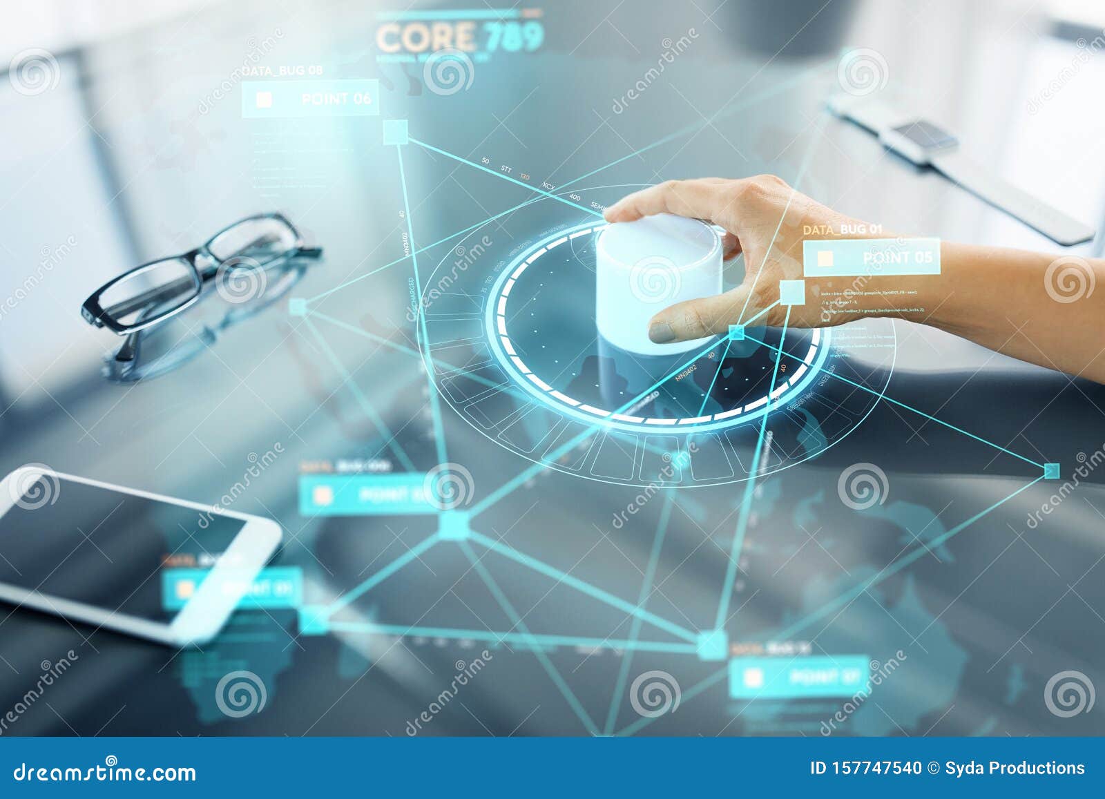 Hand with Control Knob on Interactive Panel Stock Photo - Image of ...